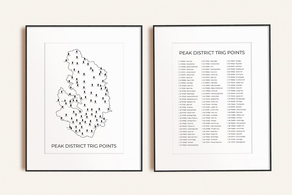 Peak District Trig Points Checklist Map Bundle (Dark) - In from the Wild