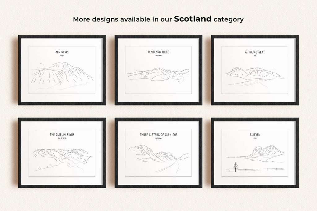 Scottish Three Peaks Challenge Line Art Print - In from the Wild