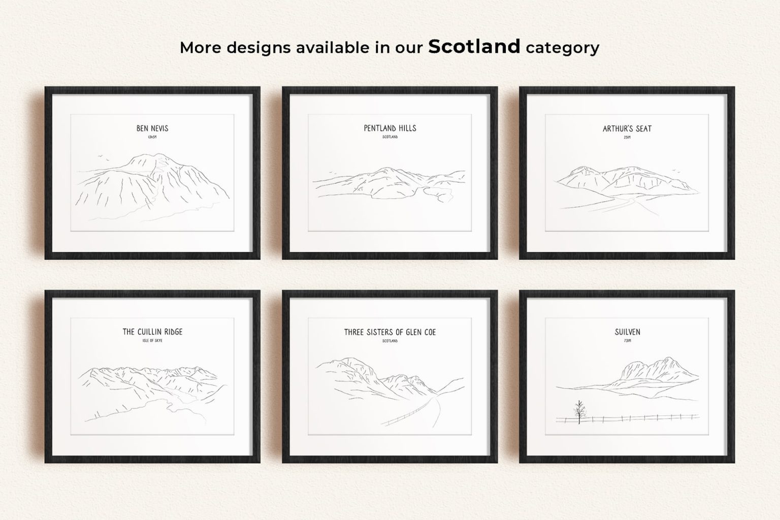 Scottish Three Peaks Challenge Line Art Print - In from the Wild