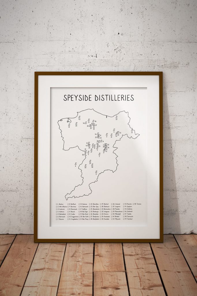 Speyside Distilleries Map Art Print - In from the Wild