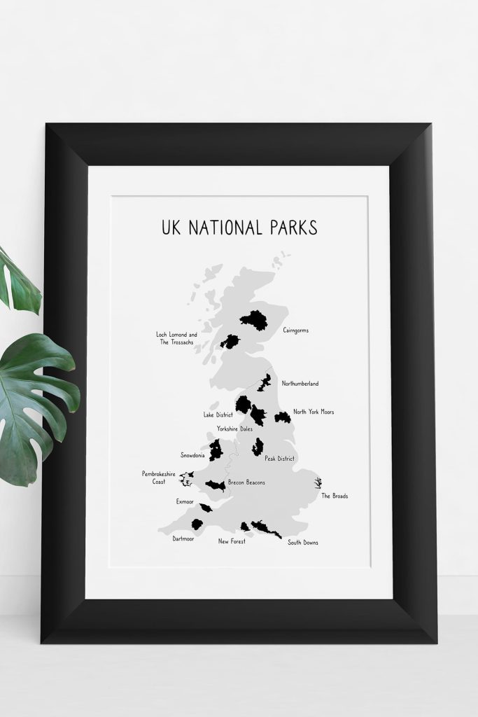 UK National Parks Map Art Print - In from the Wild