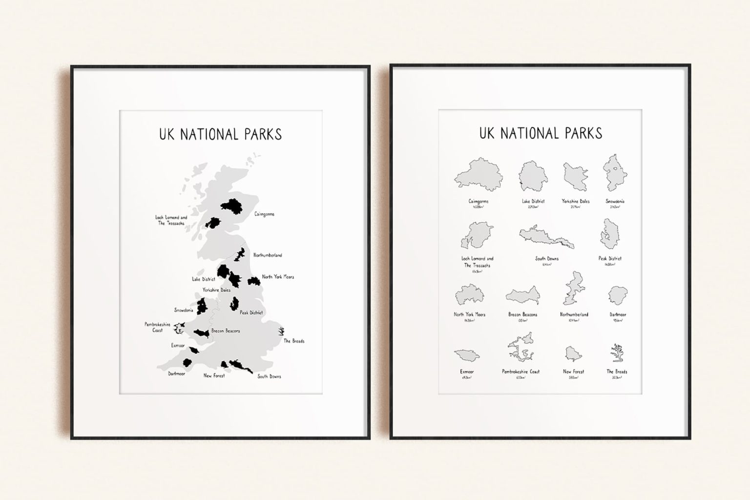 UK National Parks Map Art Print Set - In from the Wild